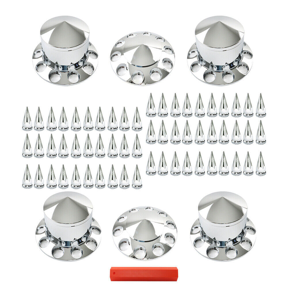 Chrome Hub Cover Kit 33mm Front & Rear Semi Truck Wheel Axle Covers Sp ...