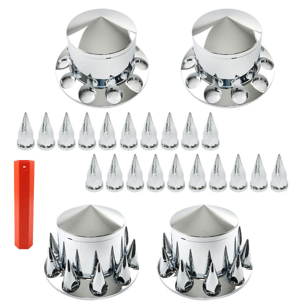 Chrome Semi Truck Hub Cover Wheel Set Rear 33mm Nut Covers Spiked Remo ...