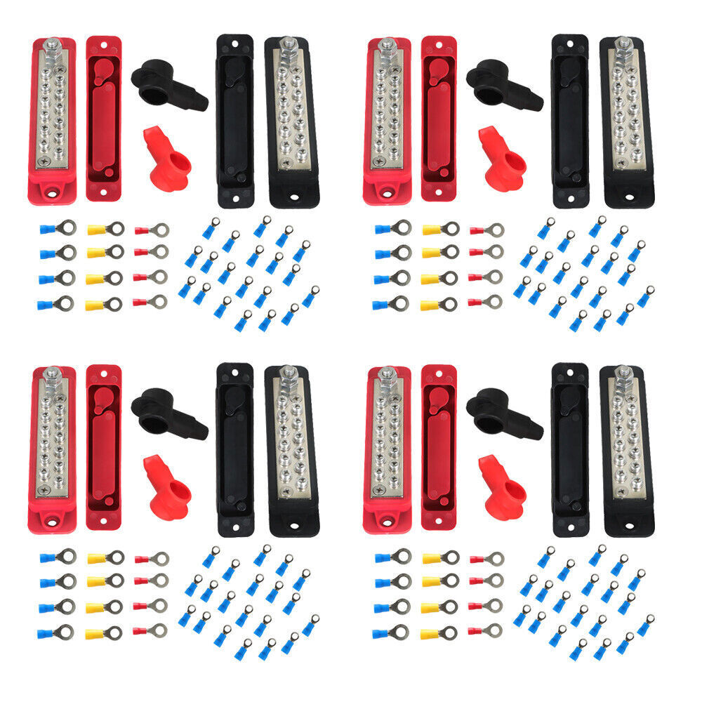 4 Set DC Bus Bar Power Distribution Block 12Point Busbar 180A12V Black ...