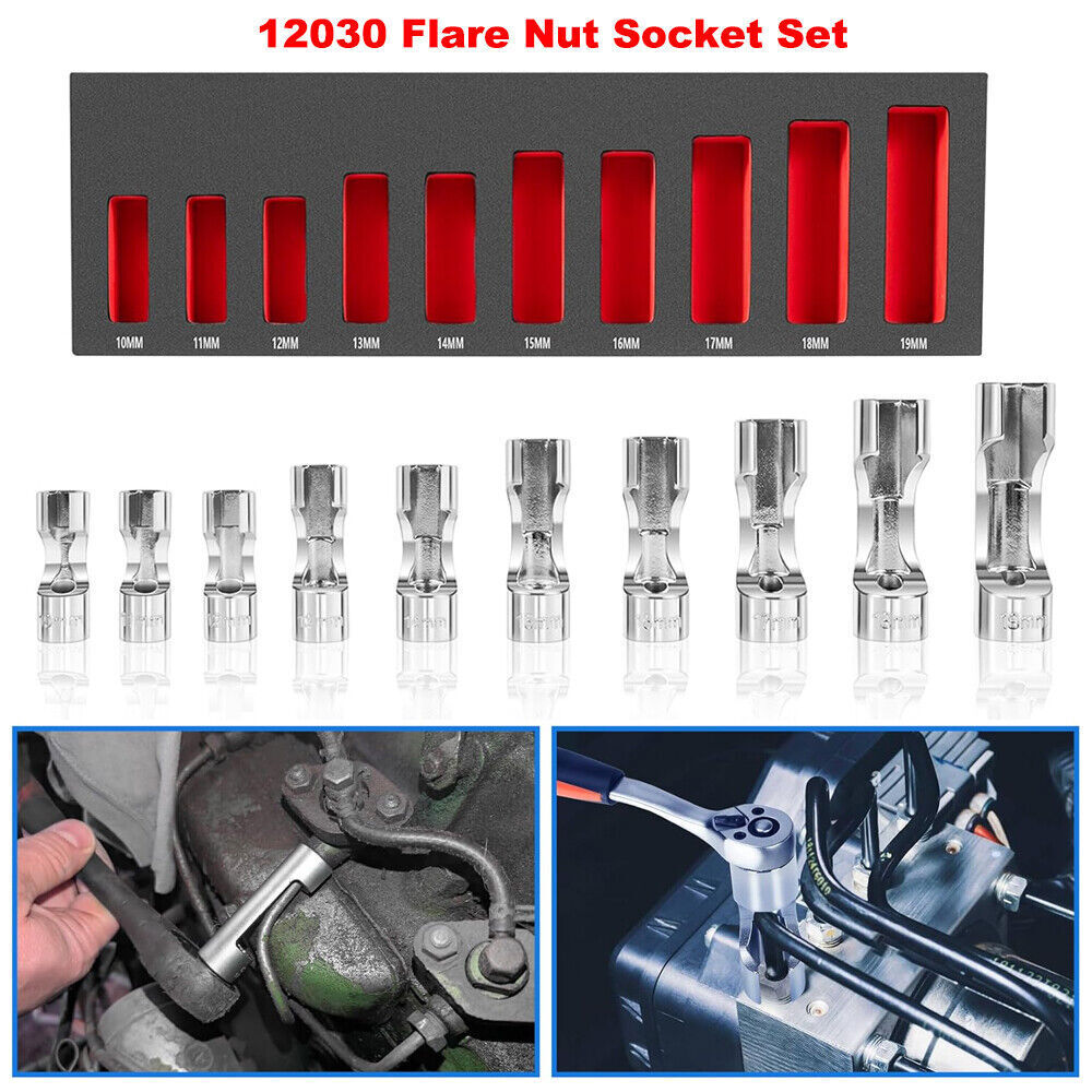 12030 Flare Nut Socket Set 3/8" Drive Fuel Line Socket Wrench 10mm-19m ...