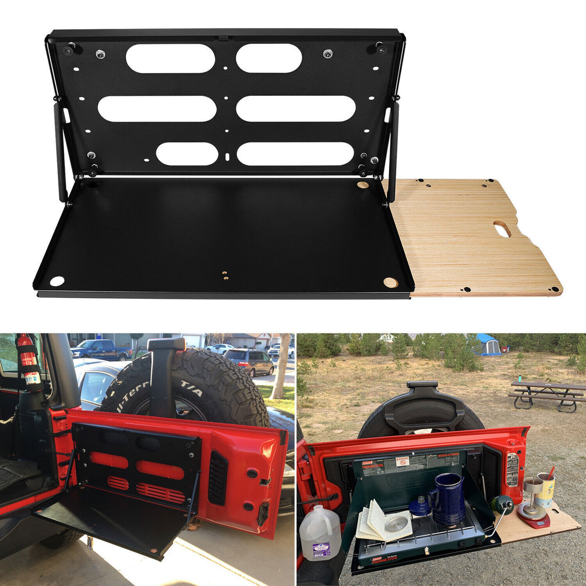 Drop Down Tailgate Table with Wood Tray for Jeep Wrangler JK JL & JT 2 ...