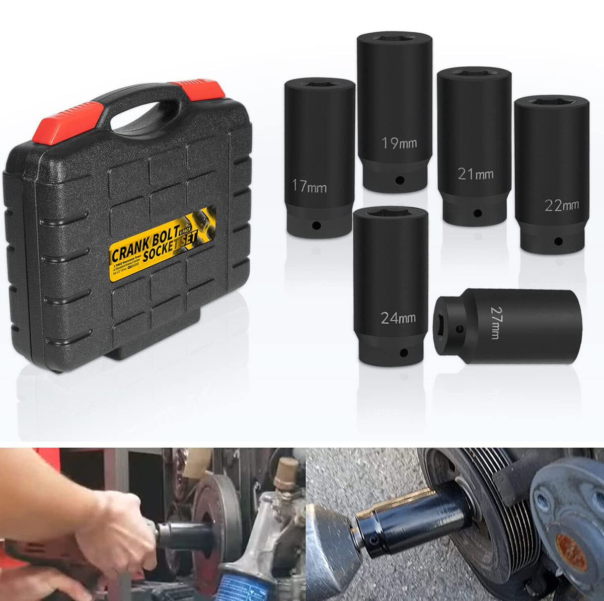 6 Pack Crank Bolt Socket Set 17/19/21/22/24/27mm Harmonic Balancer Imp ...