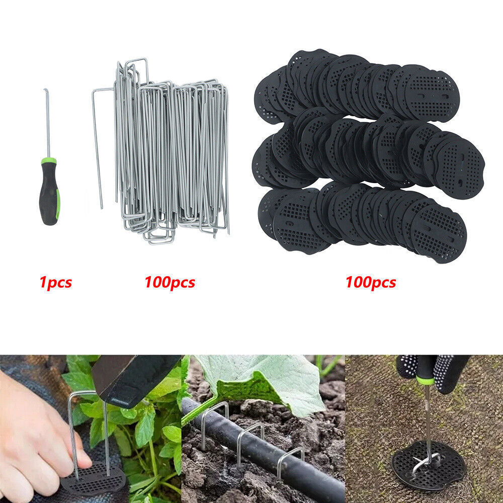 100 Pack Stainless Garden Stakes Landscape Staples Set with Mats& Prec ...