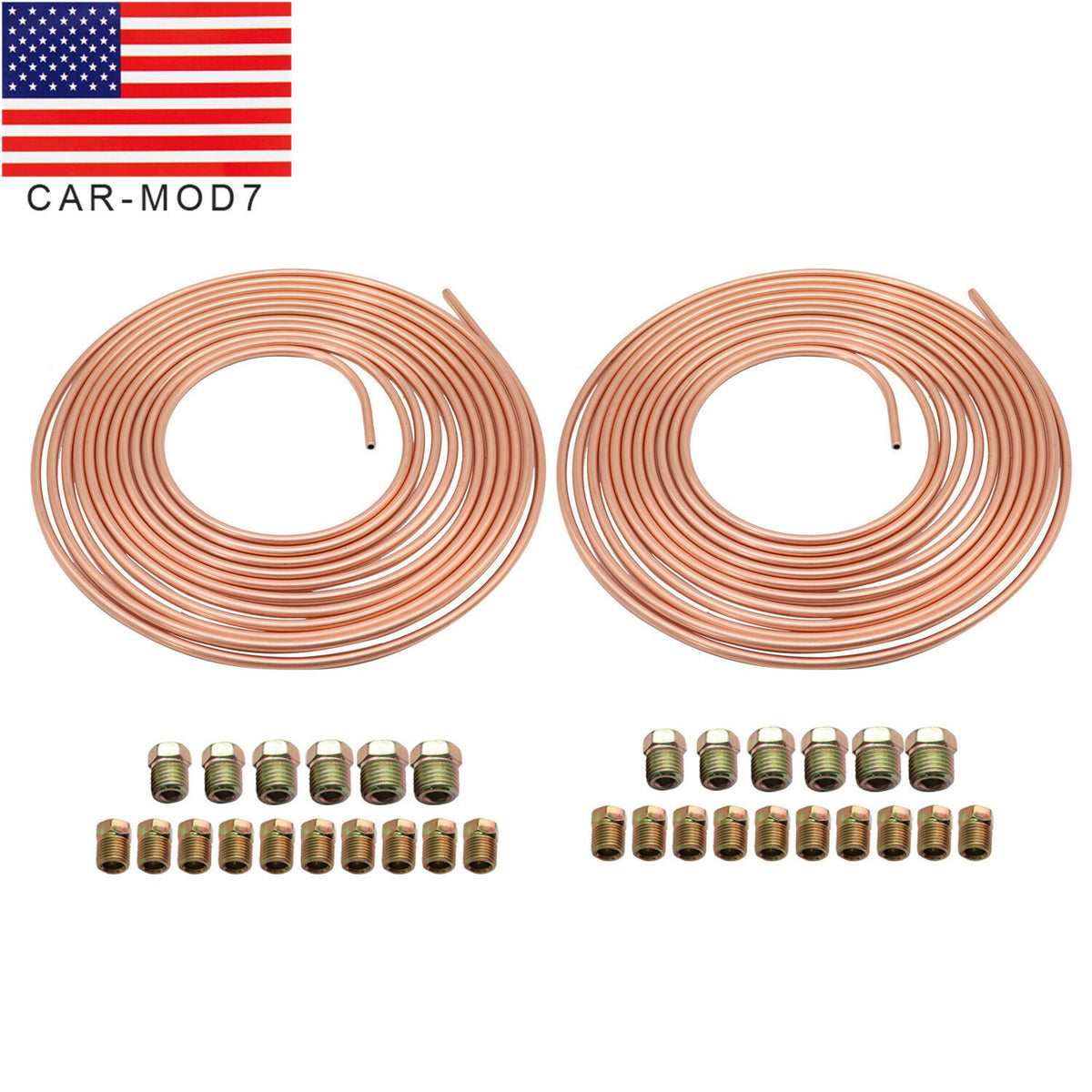 2× New Copper Brake Line Tubing Kit 1/4" OD 25ft Coil with 32 Fittings ...