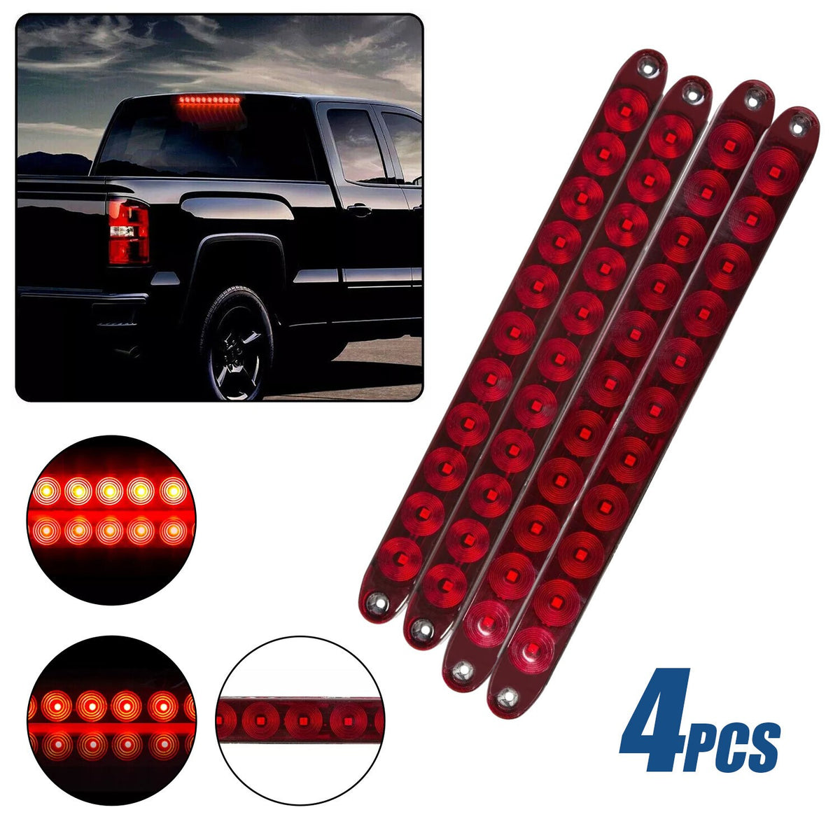 4X 16" 11 LED Red Truck Trailer Light Bar Stop Turn Tail Brake Light S ...