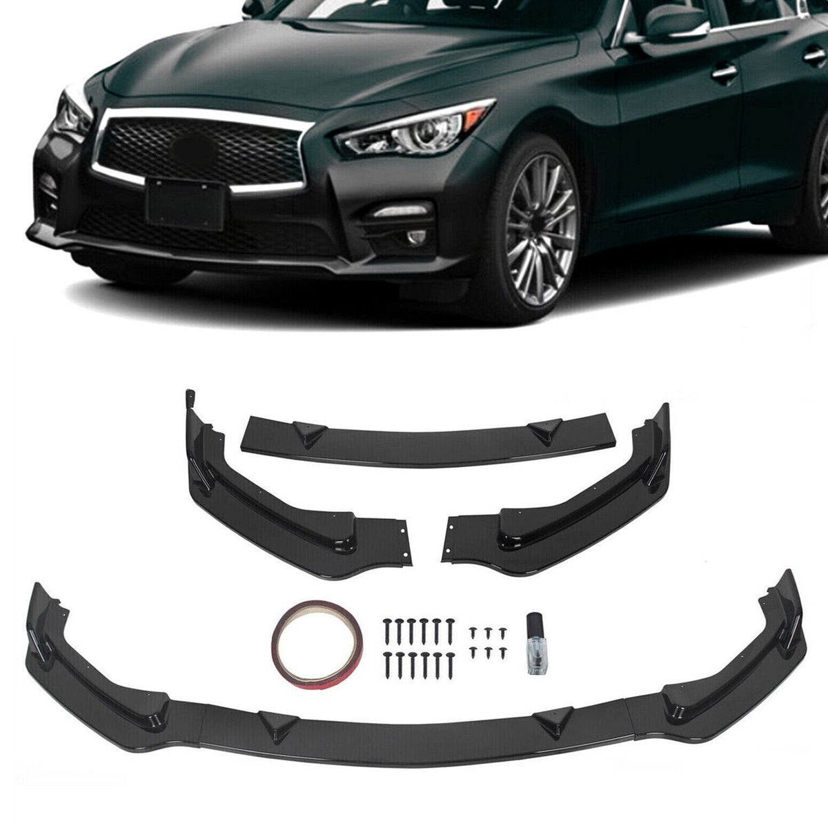 For Infiniti Q50 Premium Base Sedan 14-17 Glossy Black Front Bumper Li ...