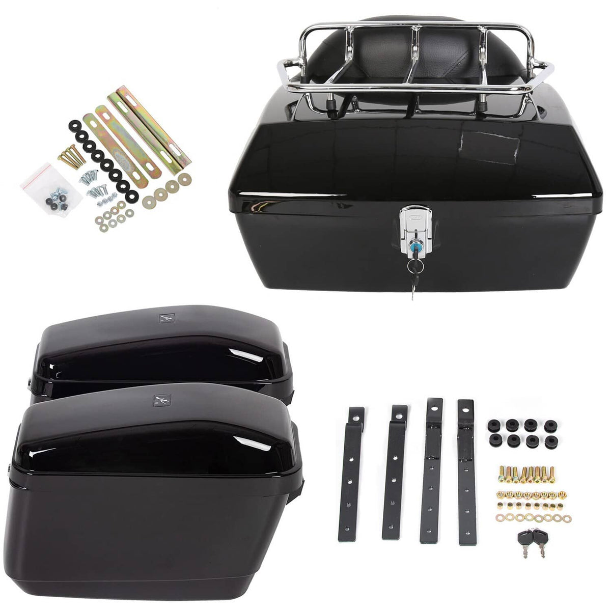 Motorcycle Hard Saddlebags Saddle Bags + Luggage Trunk Backrest Luggag ...