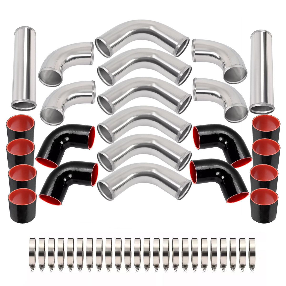 12Pcs 3" DIY Universal Polished Turbo Intercooler Pipe Kit Aluminum +H ...