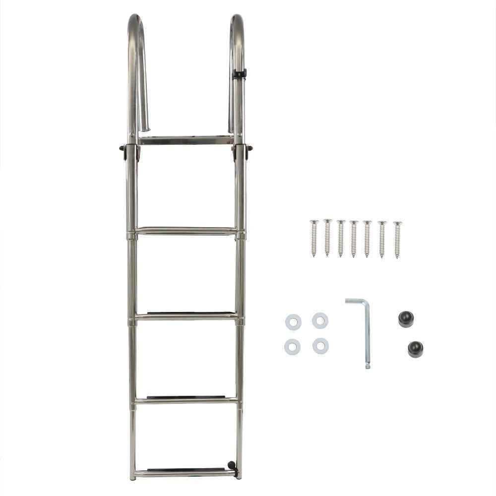 Durable 4 Step Stainless Steel Telescoping Boat Ladder Foldable Premiu ...