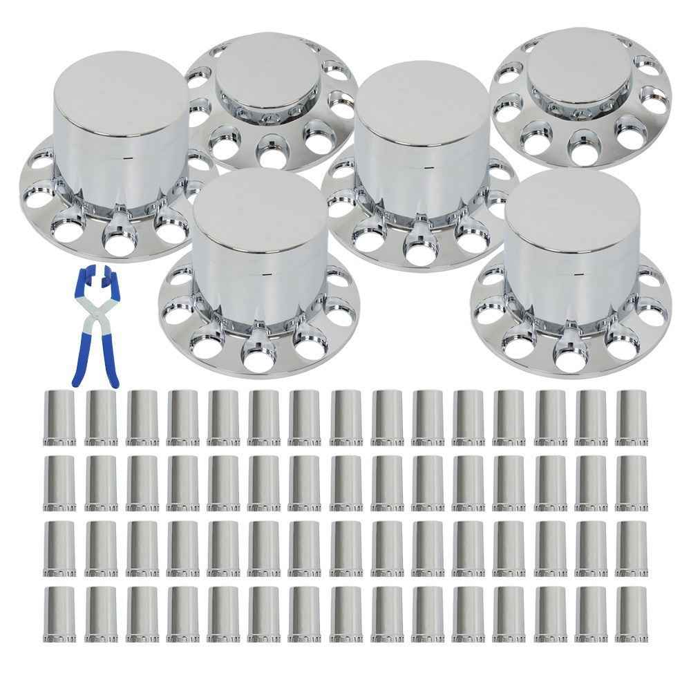 Chrome Flat Top Hub Cover Kit Lug Nut Wheel Axle Covers Semi Truck 33 ...
