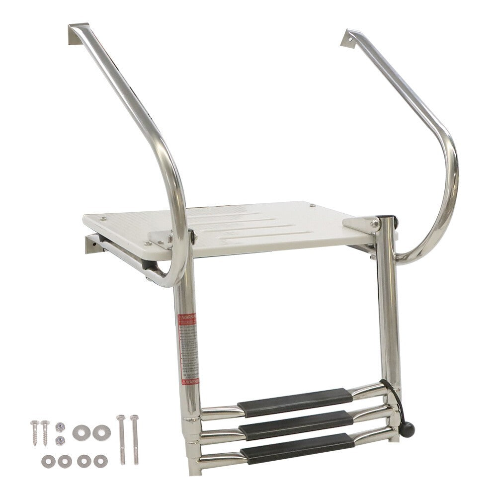 Telescoping 3-Step Stainless Steel Marine Ship Ladder with Platform ...